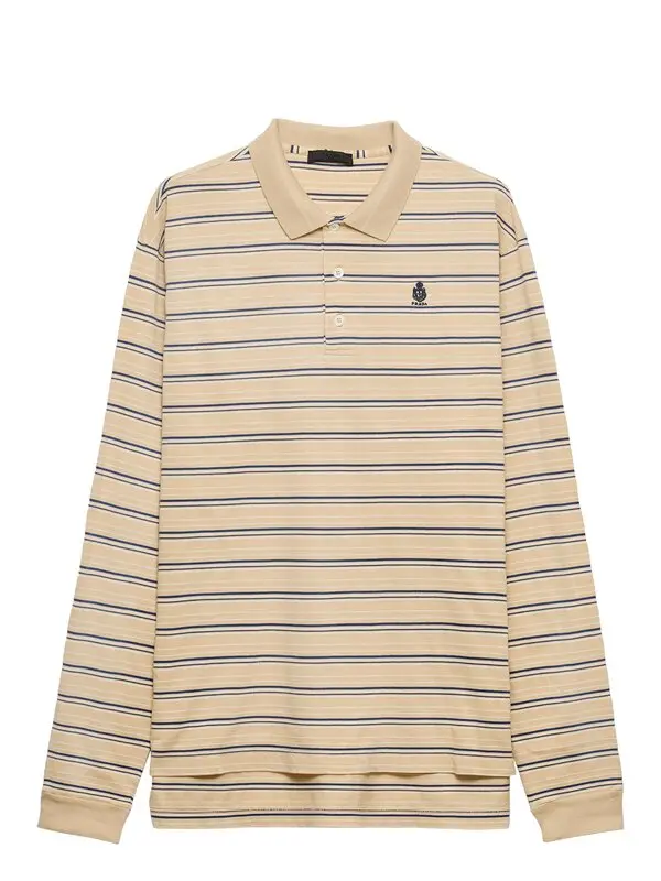 Prada Cotton Piqué Stripe Slim Long-sleeve Polo Shirt - Neutral