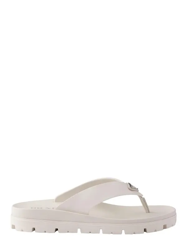 Prada Rubber Logo Thong Sandals - Neutral