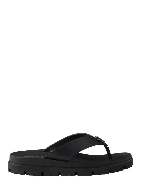 Prada Rubber Logo Thong Sandals - Black