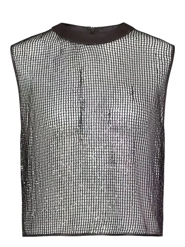 TWP Sequin-netting Tank Top - Black