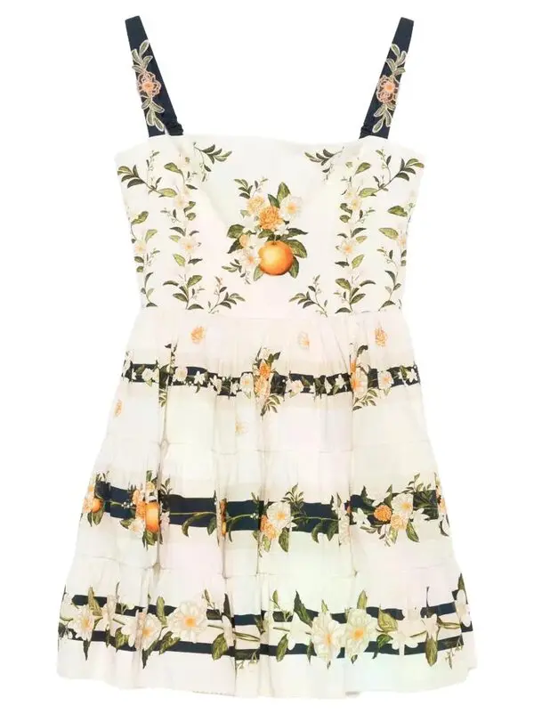 Agua Bendita Floral-print Mini Dress - Neutrals