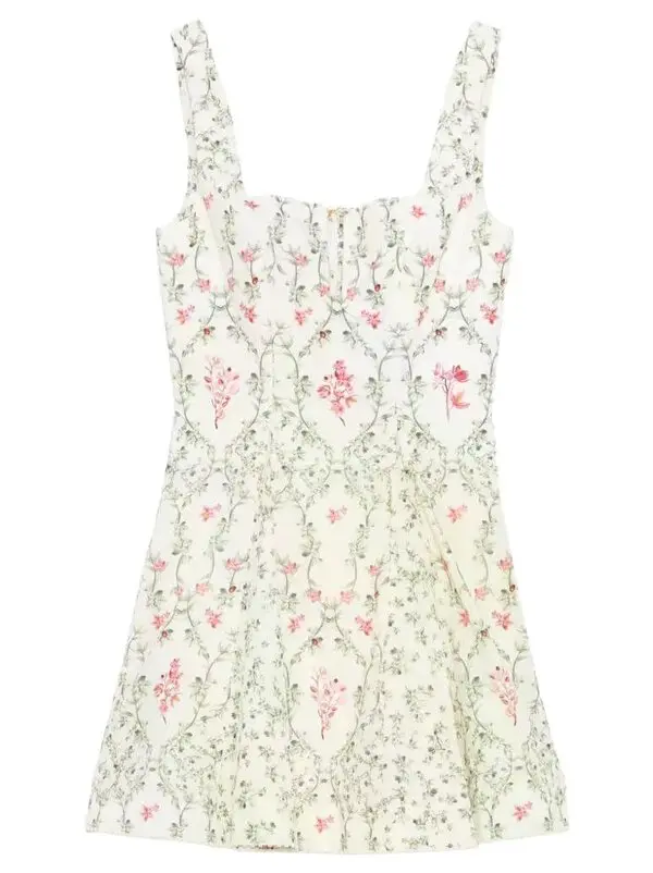 Agua Bendita Floral-print Mini Dress - Neutrals
