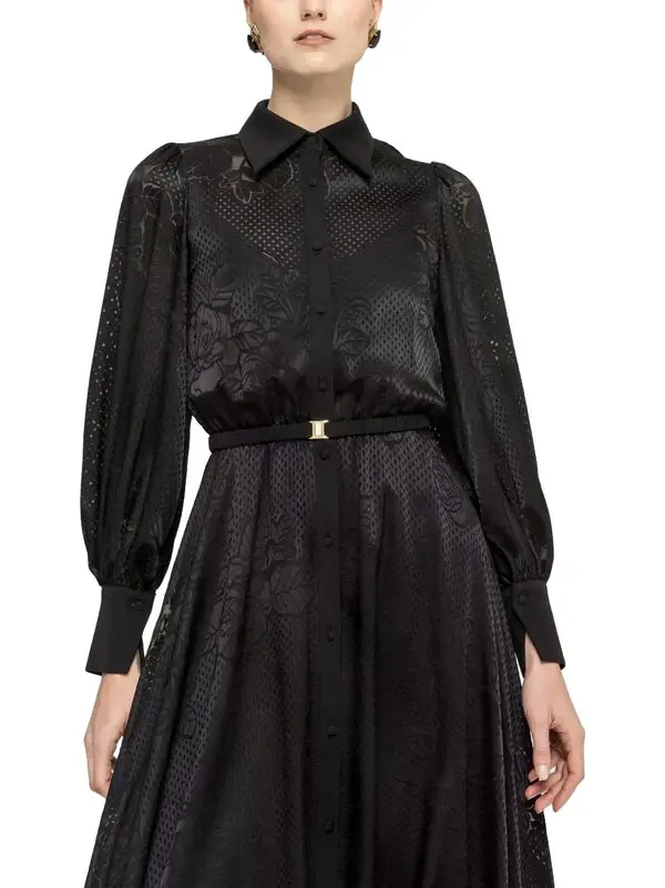NISSA Belted Midi Shirt Dress - Black