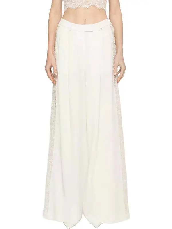 NISSA Lace Insert Wide Leg Trousers - White