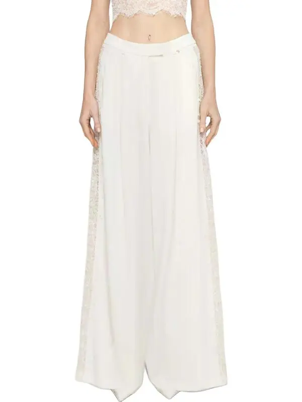 NISSA Lace Insert Wide Leg Trousers - White