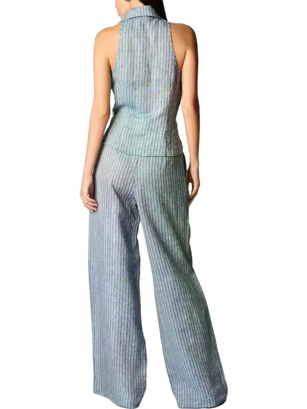 HEVRON Striped Wide Leg Trousers - Blue