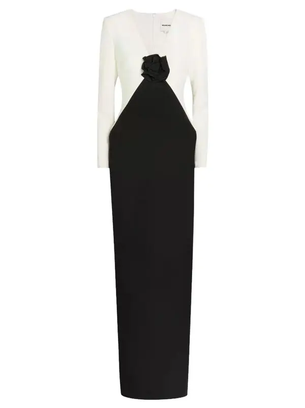 Roland Mouret Floral Appliqué V-neck Dress - Black