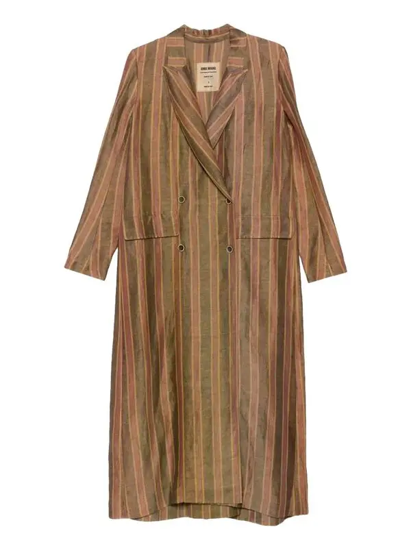 UMA WANG Camelot Striped Double-breasted Coat - Brown