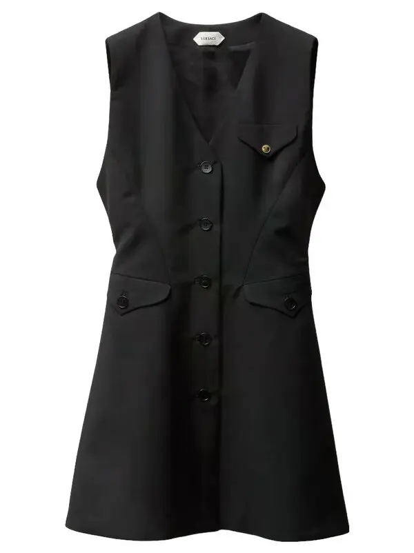 Versace Button V-neck Dress - Black