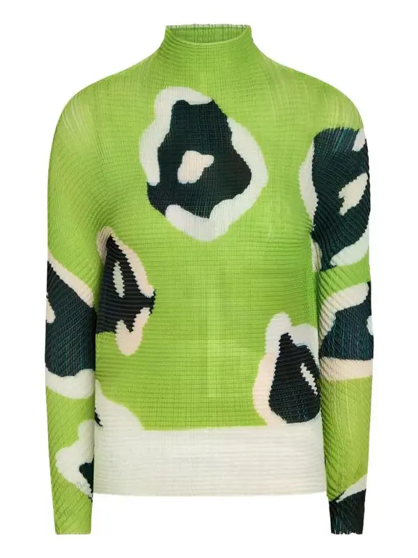 Issey Miyake Verve Abstract Print Pleated Top - Green