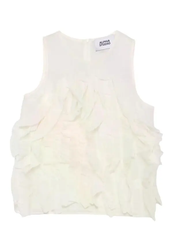 Alpha Studio Ruffled Sleeveless Top - White