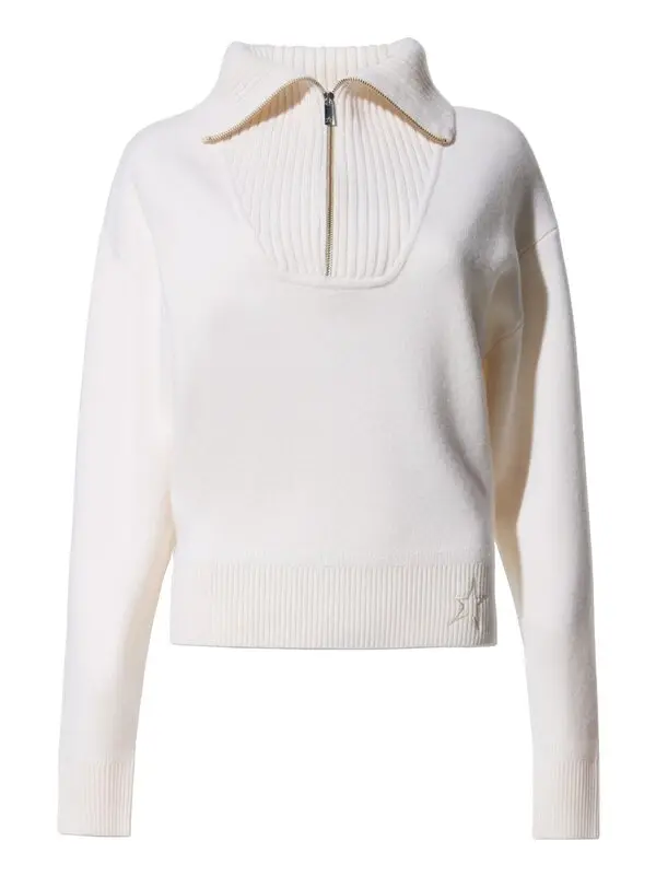 Perfect Moment Wide-collar Wool-cashmere Sweater - Cream