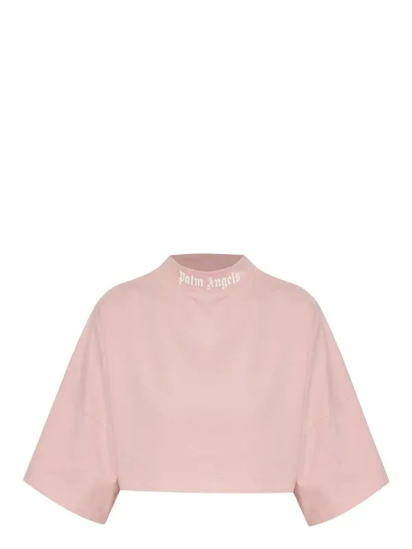 Palm Angels Cropped T-shirt With Printed Logo - Pink