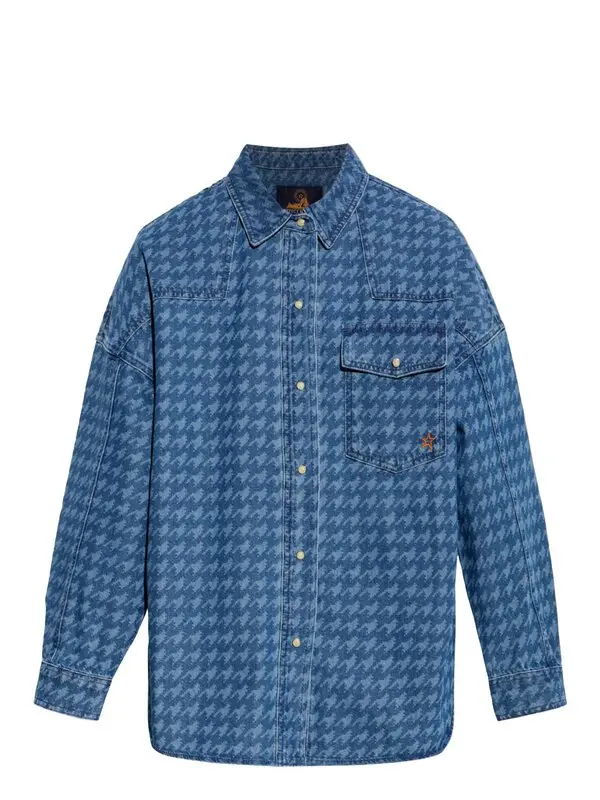 Perfect Moment Houndstooth Denim Shirt - Blue