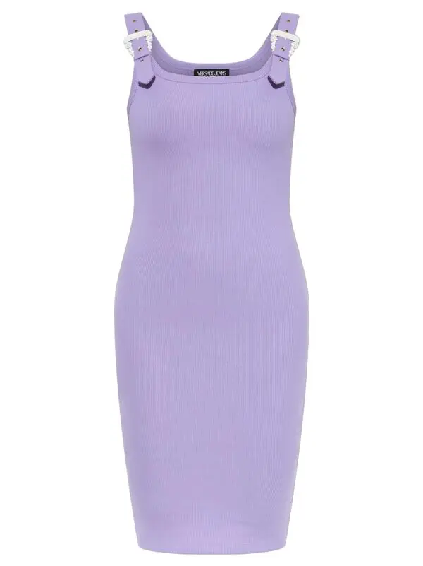 Versace Ribbed Knit Dress With Decorative Buckles - Purple