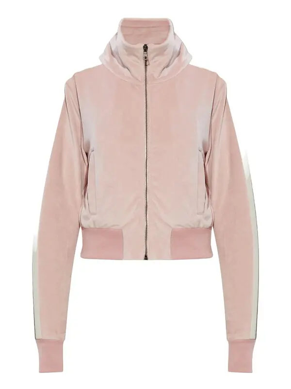Palm Angels Velvet Zip-up Sweatshirt With Striped Sleeves - Pink
