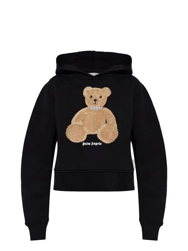 Palm Angels Plush Teddy Bear Cropped Hoodie - Black