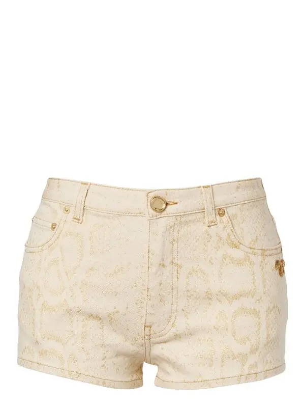 Roberto Cavalli Snake-print Denim Shorts - Gold