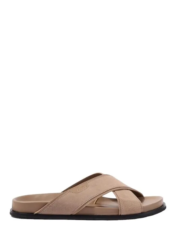 Brioni Leather-trimmed Suede Sandals - Beige