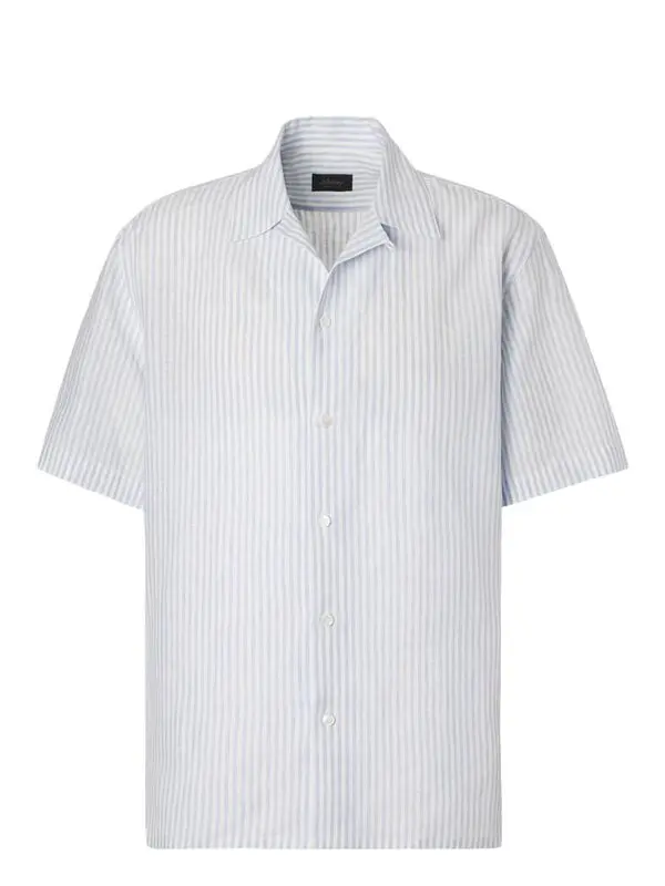 Brioni Striped Linen Bowling Shirt - Blue