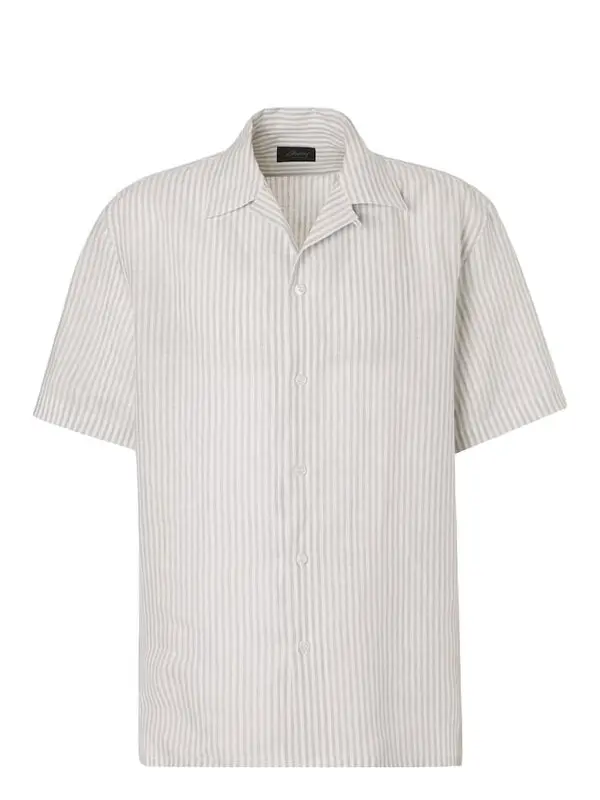 Brioni Striped Linen Bowling Shirt - Grey