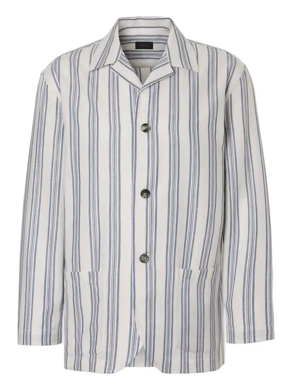 Brioni Striped Cotton And Linen Blazer - White