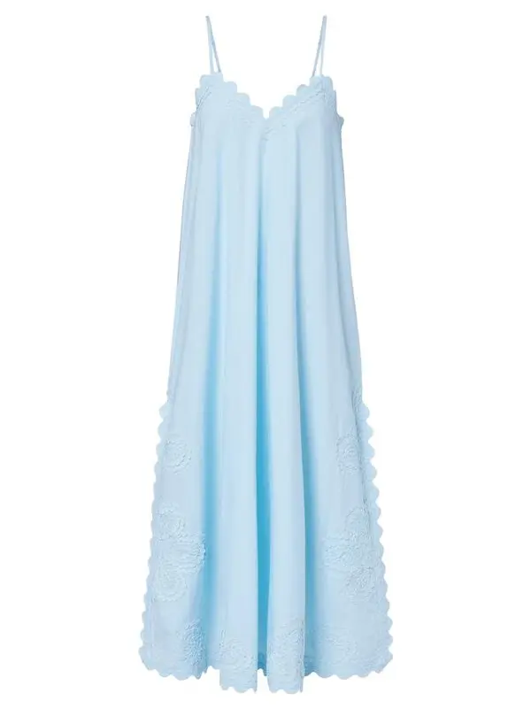 JULIET DUNN Embroidered Scalloped Cotton Midi Dress - Blue
