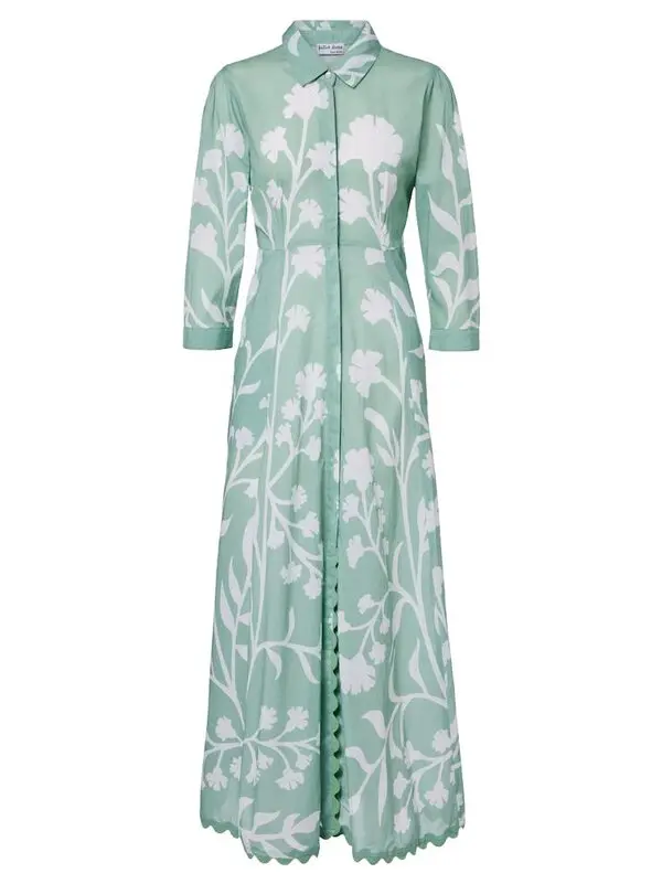 JULIET DUNN Floral Scalloped Cotton Shirt Dress - Green
