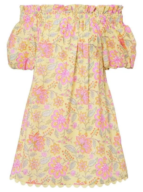 JULIET DUNN Floral Off-shoulder Cotton Minidress - Multicoloured