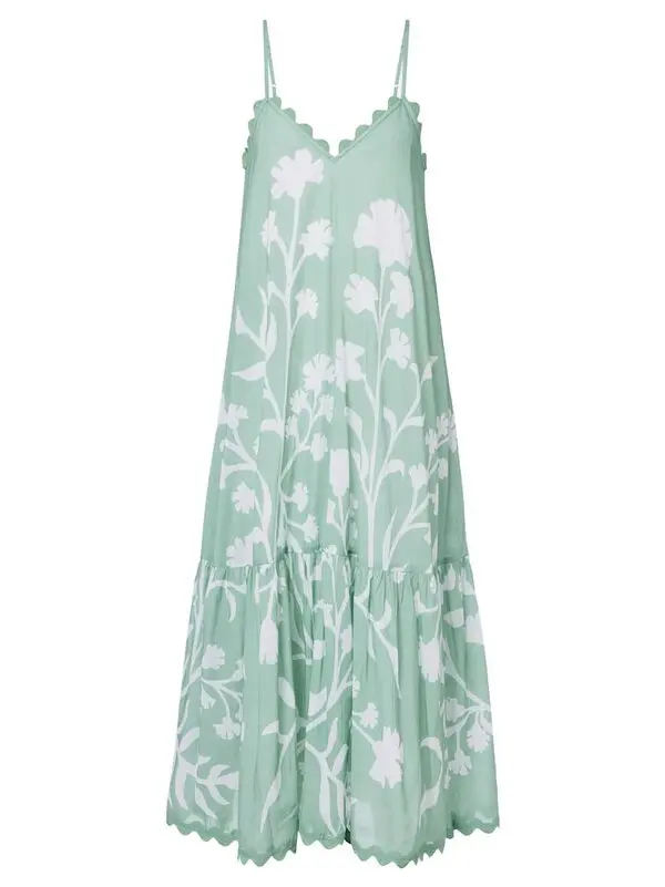 JULIET DUNN Floral Scalloped Cotton Midi Dress - Green