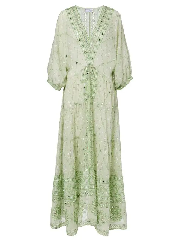 JULIET DUNN Embellished Cotton Maxi Dress - Green
