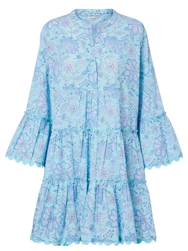 JULIET DUNN Floral Scalloped Cotton Minidress - Blue
