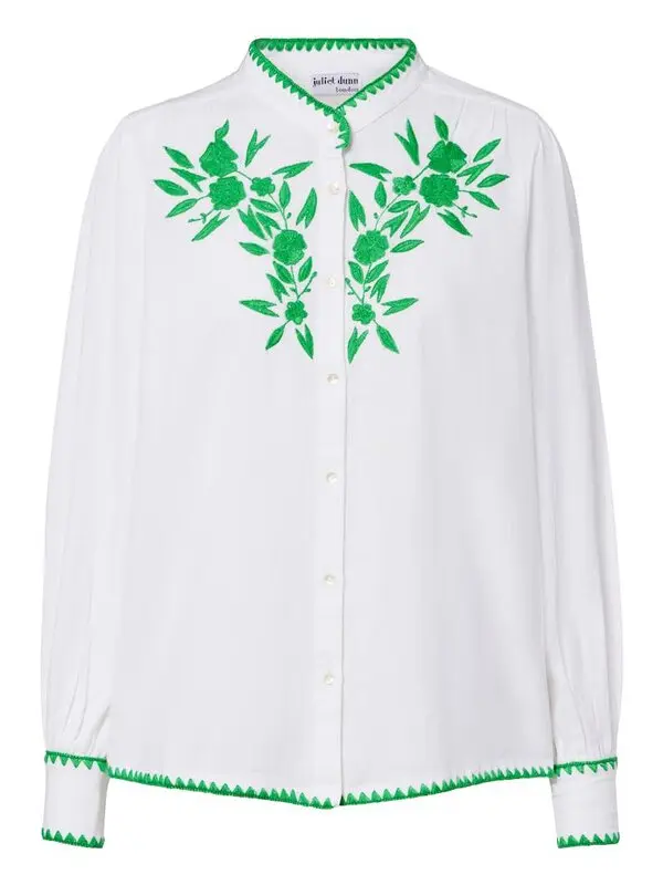 JULIET DUNN Embroidered Cotton And Linen Shirt - White