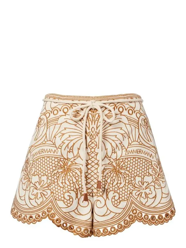 Zimmermann Como Embroidered Cotton Shorts - White