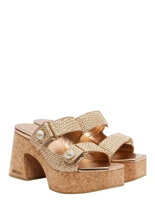 JIMMY CHOO Fayence Raffia-effect Platform Sandals - Gold