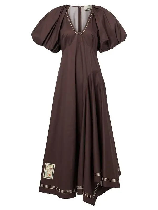 ALEMAIS Alémais Puff-sleeve Cotton Maxi Dress - Brown