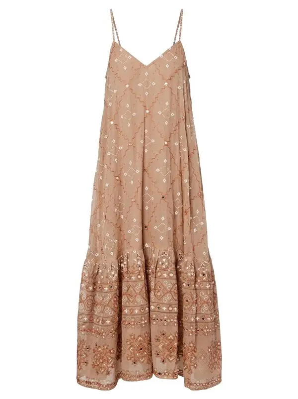 JULIET DUNN Embellished Cotton Midi Dress - Brown