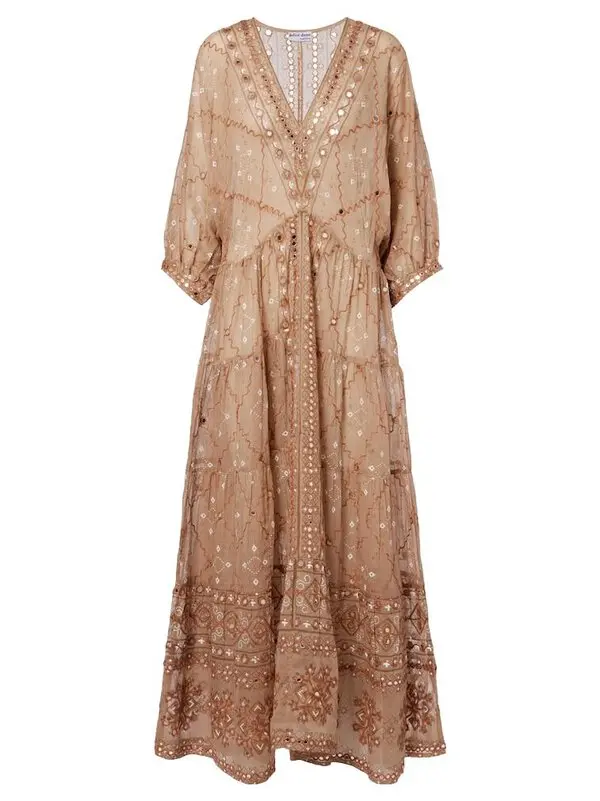 JULIET DUNN Embellished Cotton Maxi Dress - Brown