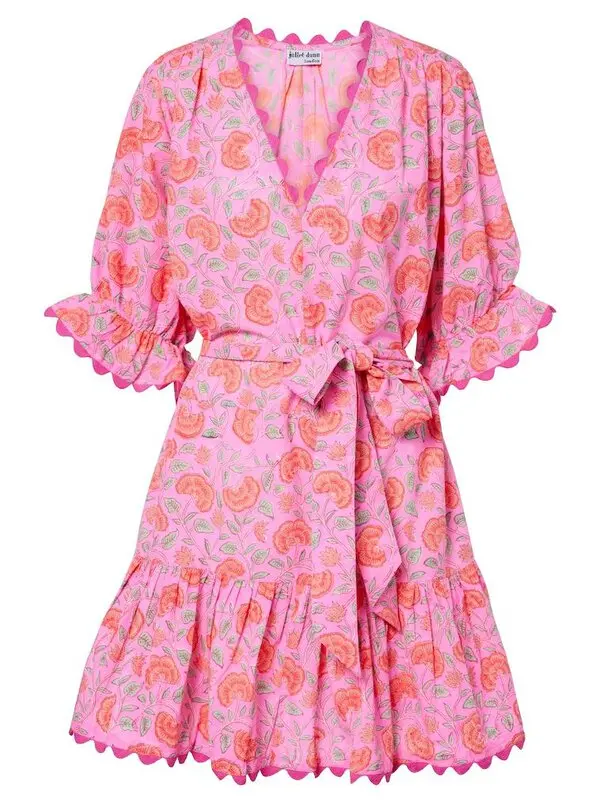 JULIET DUNN Floral Scalloped Cotton Minidress - Pink