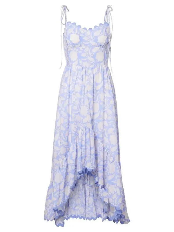 JULIET DUNN Asymmetrical Floral Midi Dress - Blue