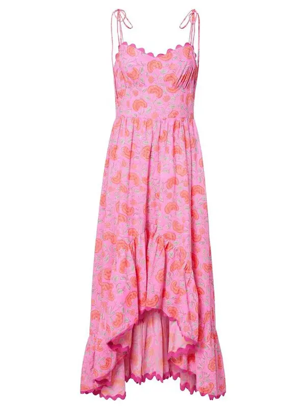 JULIET DUNN Asymmetric Floral Cotton Midi Dress - Pink