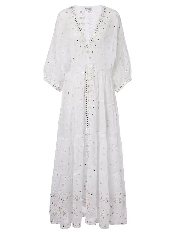JULIET DUNN Embellished Cotton Maxi Dress - White