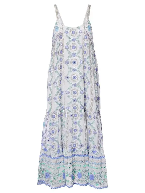 JULIET DUNN Embellished Floral Cotton Midi Dress - White