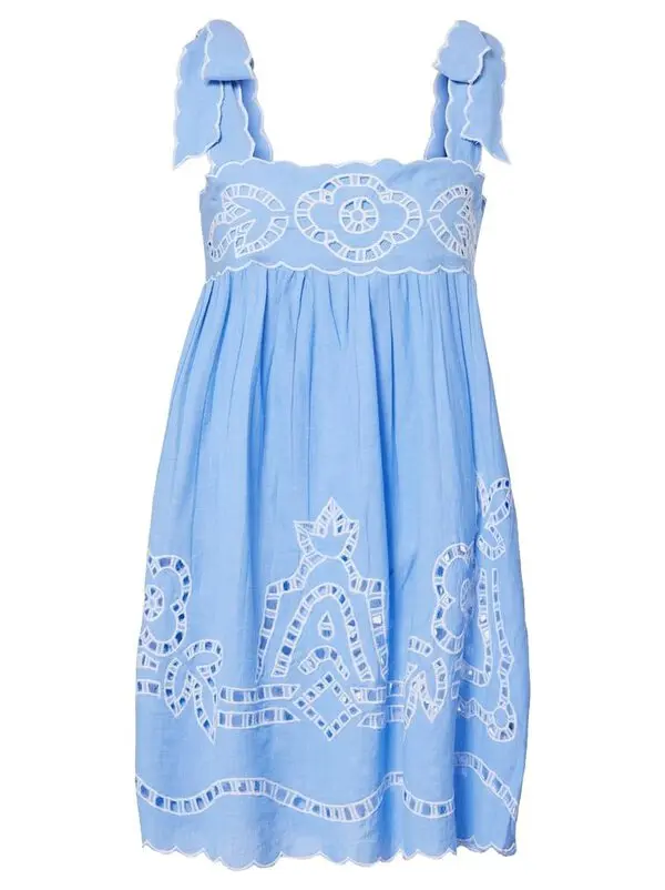 JULIET DUNN Broderie Anglaise Scalloped Cotton Mini Dress - Blue