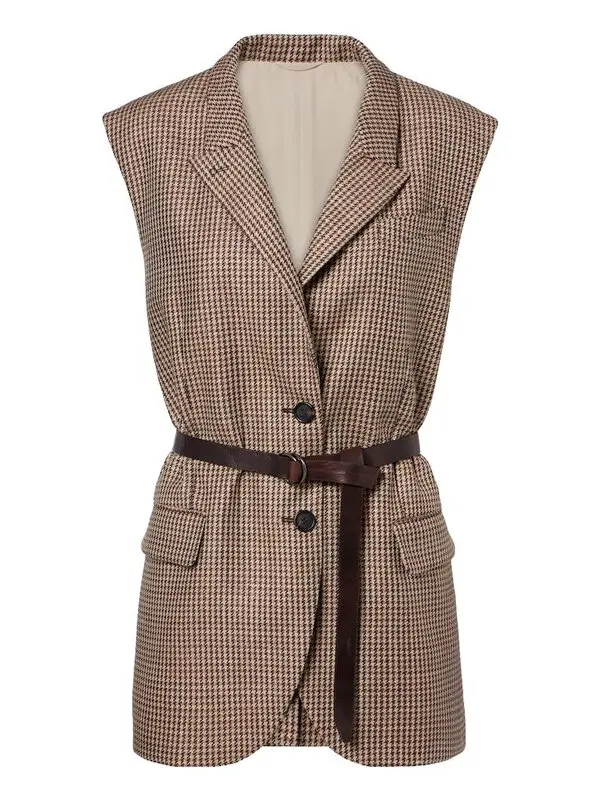 Brunello Cucinelli Houndstooth Wool-blend Vest - Brown