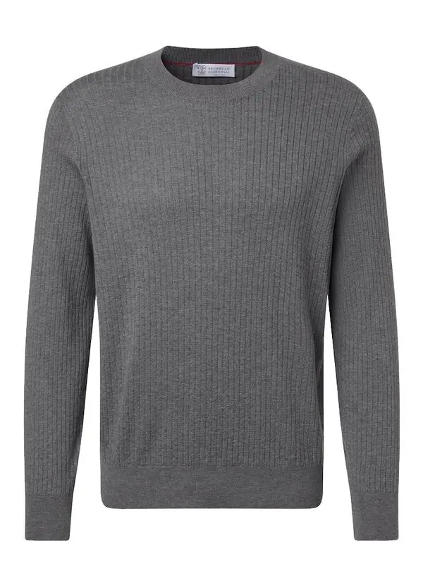 Brunello Cucinelli Ribbed-knit Cotton Sweater - Grey