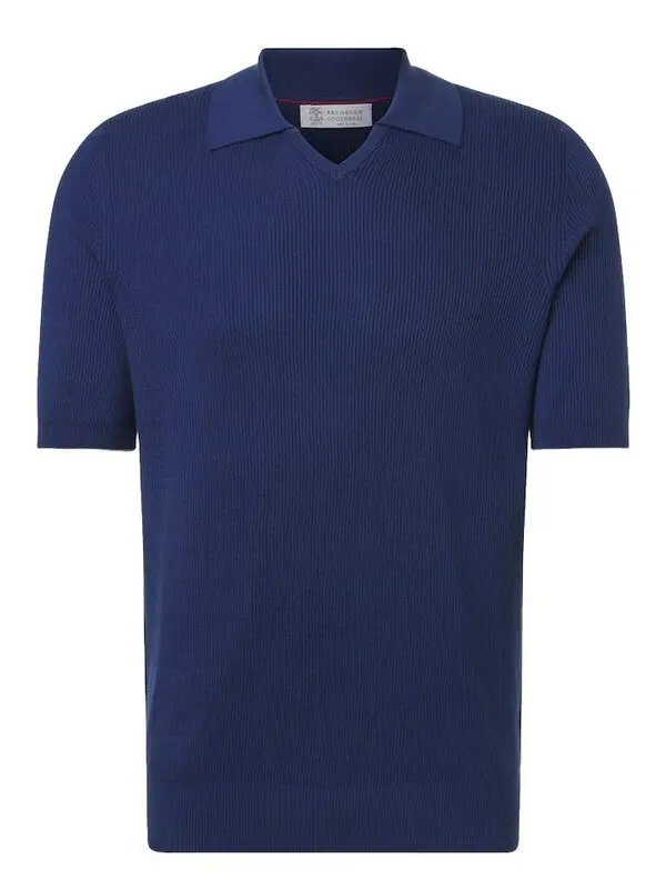 Brunello Cucinelli Ribbed-knit Cotton Polo Shirt - Blue