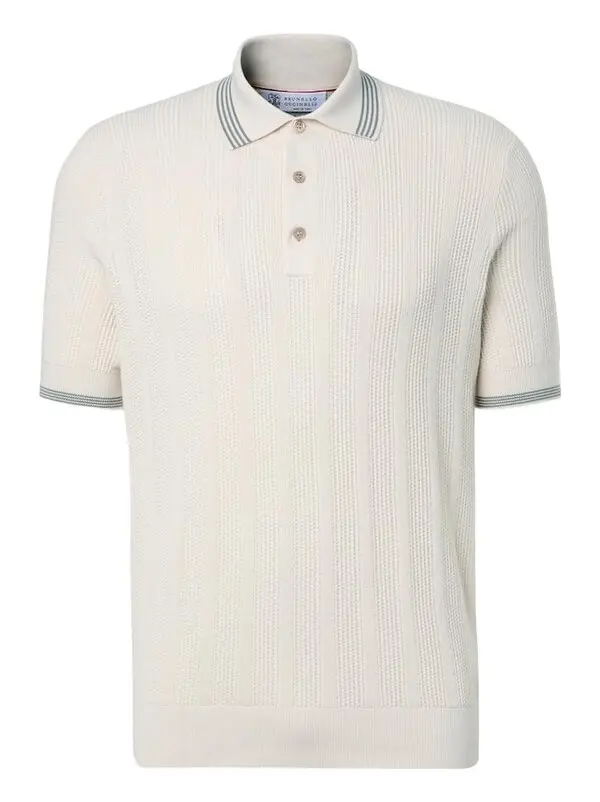 Brunello Cucinelli Ribbed-knit Cotton Polo Shirt - White