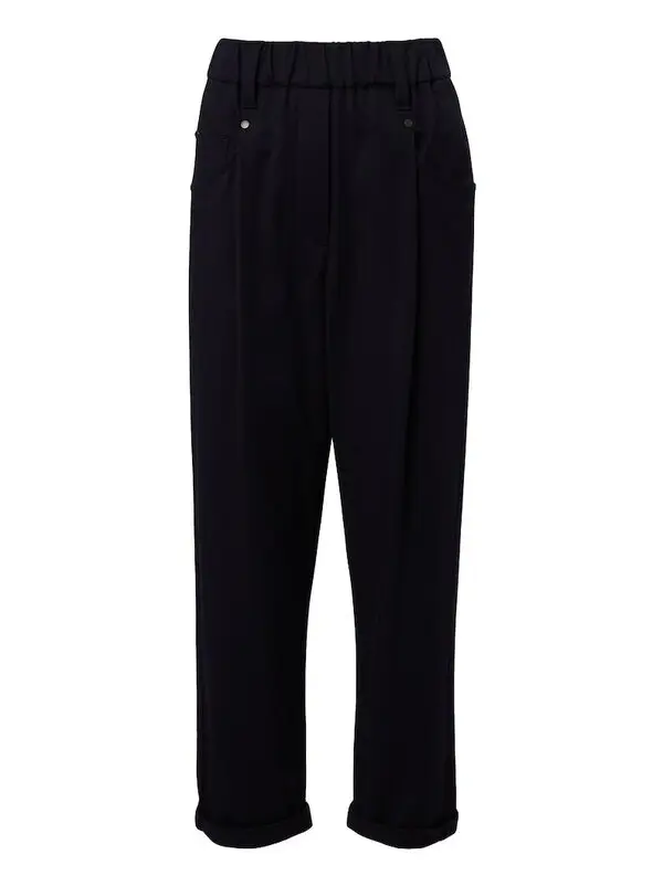 Brunello Cucinelli Monili Cotton-blend Straight Leg Pants - Blue