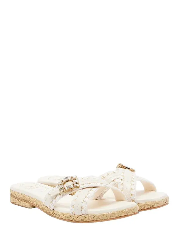 ROGER VIVIER Espa Embellished Leather Mules - White